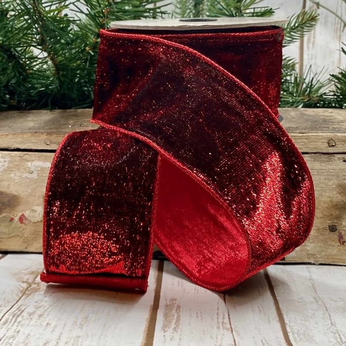 Metallic Velvet Red Ribbon 2.5" (per yard) | Atlantic Gardening